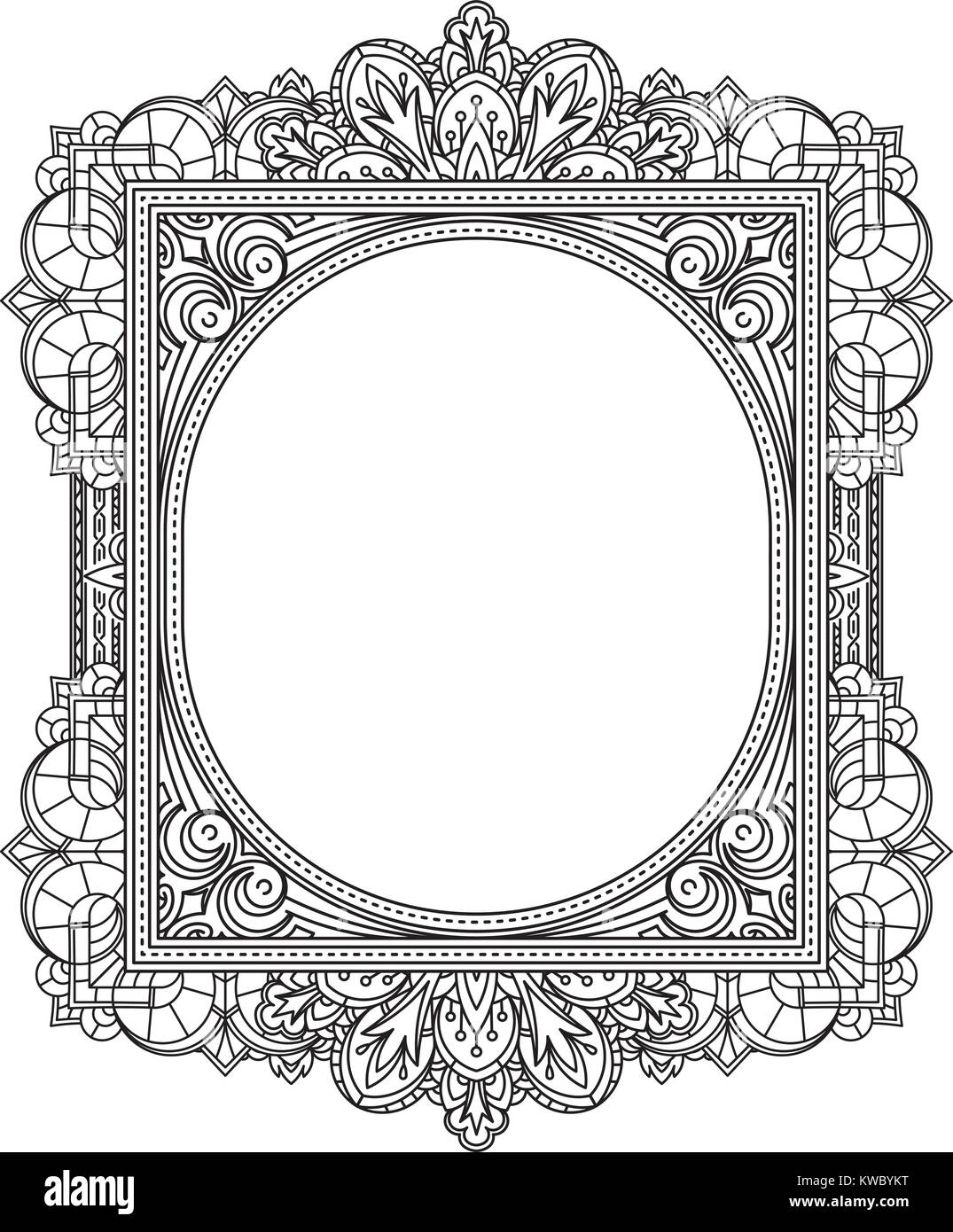 Rich decorated unusual oval frame pattern. Vector decorative background ...