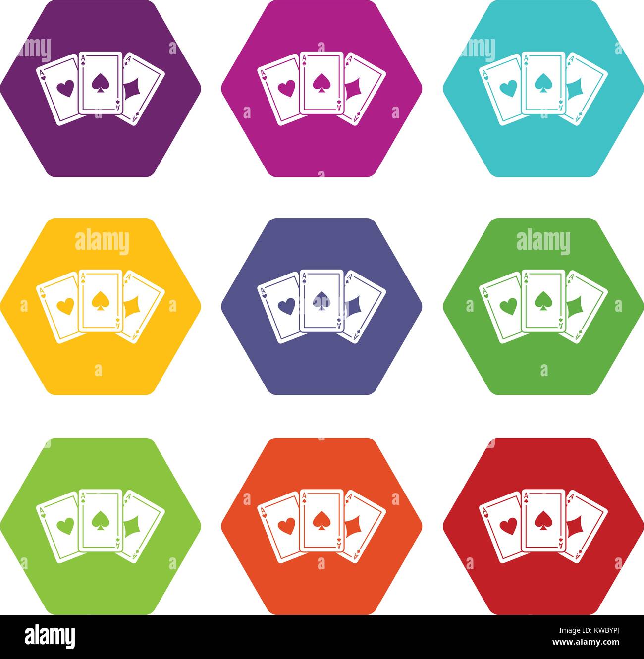 Three aces playing cards icon set color hexahedron Stock Vector Image ...