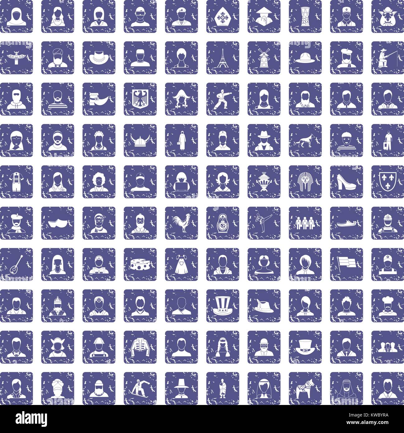 100 folk icons set grunge sapphire Stock Vector Image & Art - Alamy