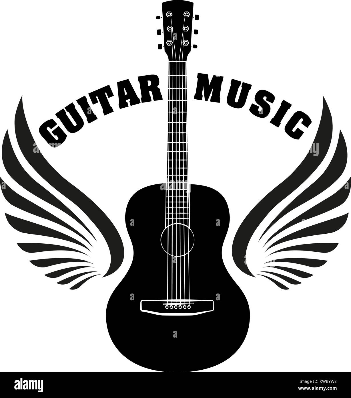 Musical emblem with wings, fire and caption Guitar music Stock Vector ...