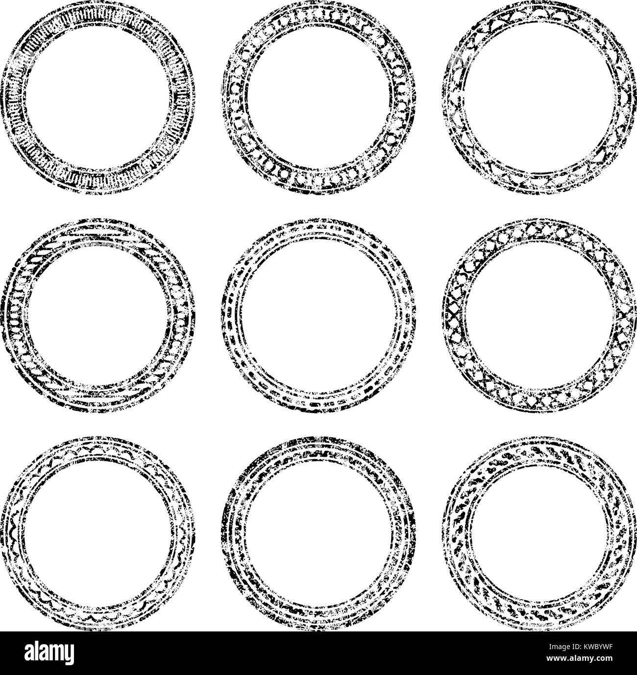 Set Of Nine Grunge Vector Templates For Rubber Stamps Stock Vector
