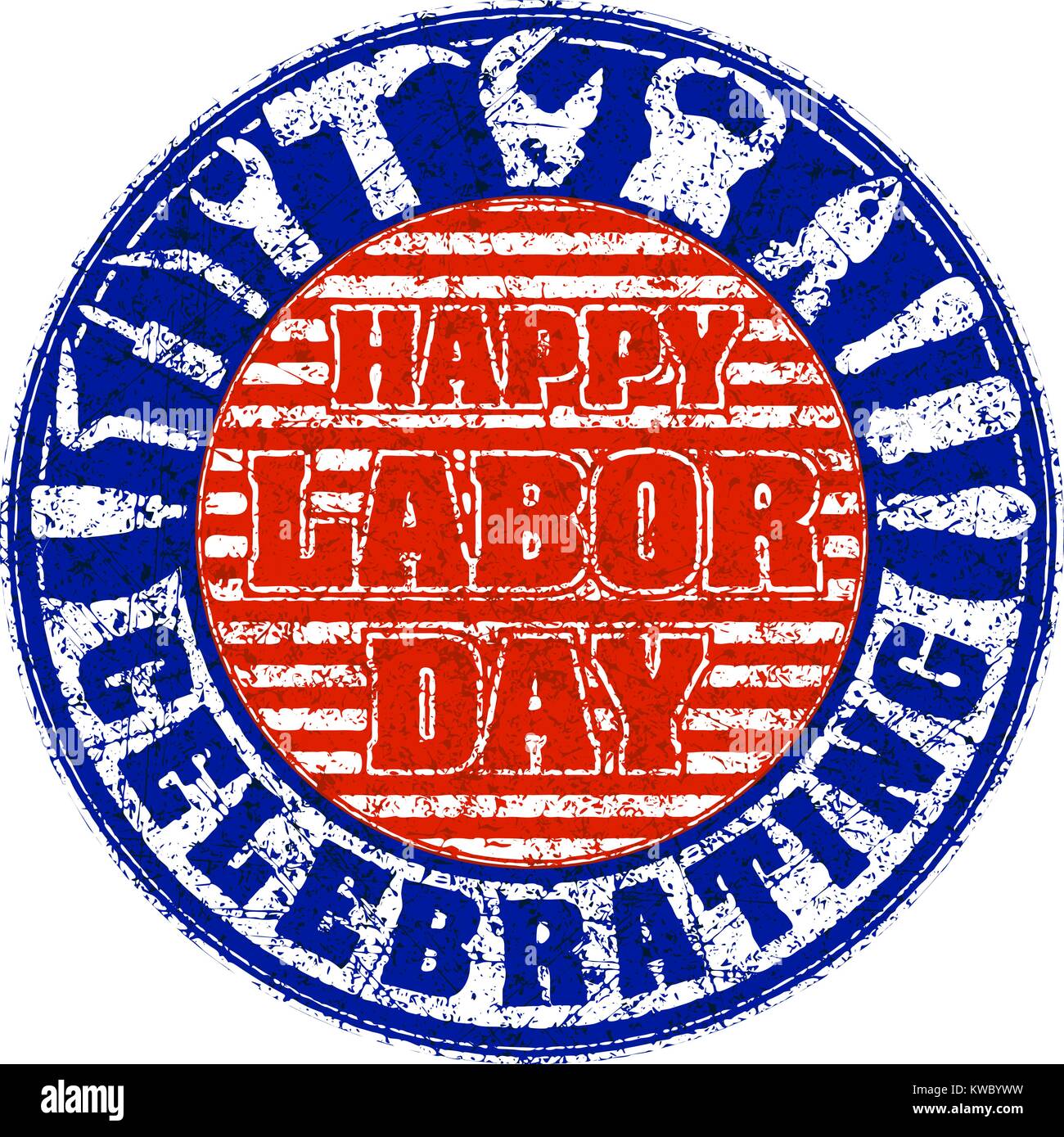 Happy labor day celebrating colorful rubber stamp with striped ...