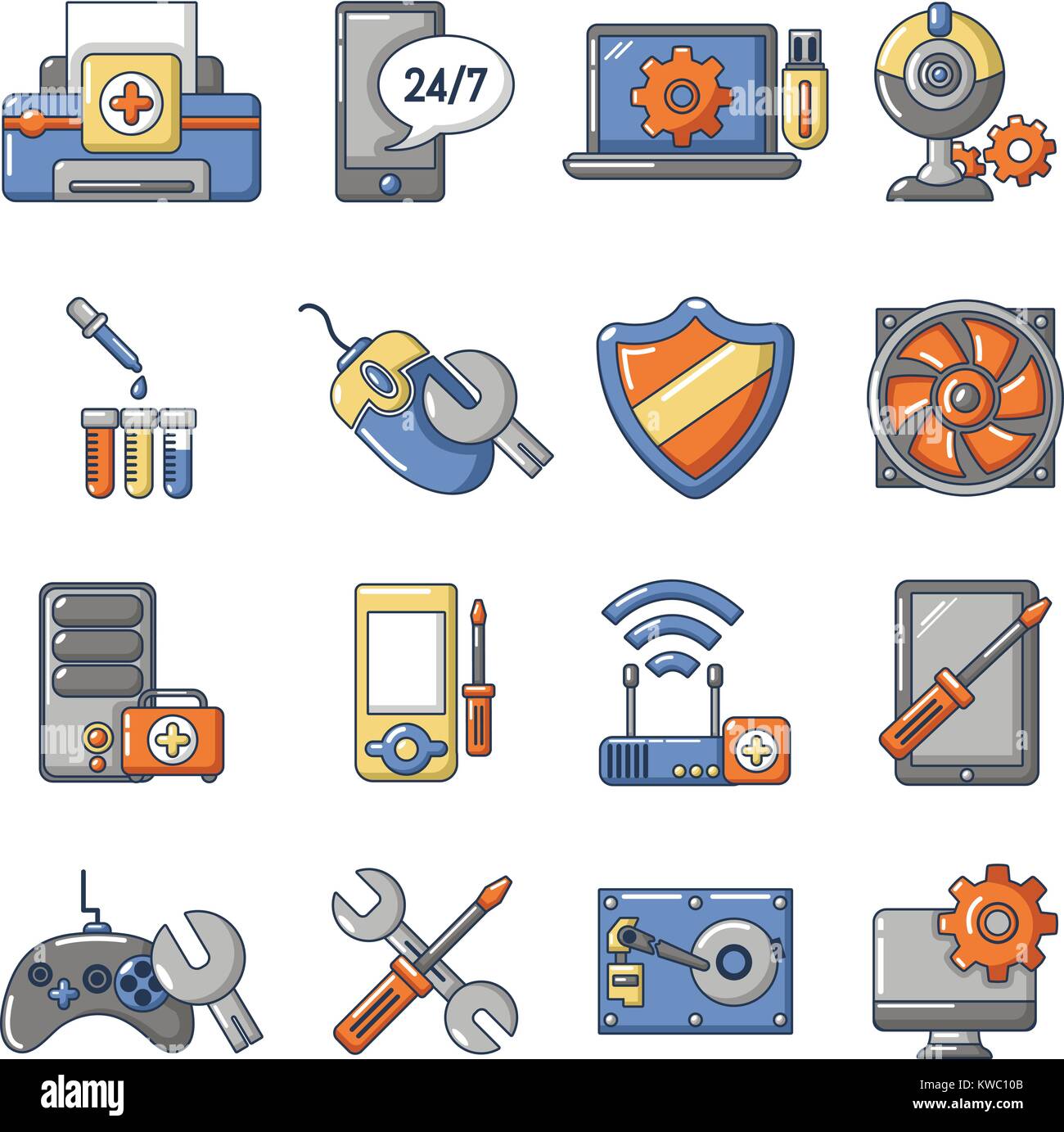 Computer repair service icons set, cartoon style Stock Vector Image ...