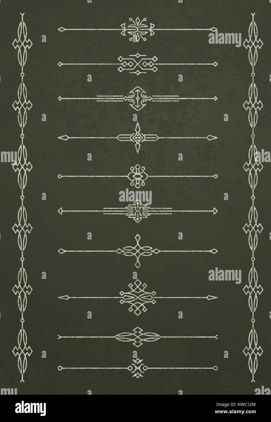 A set of cracked old-style dividers on a noble dark green background ...