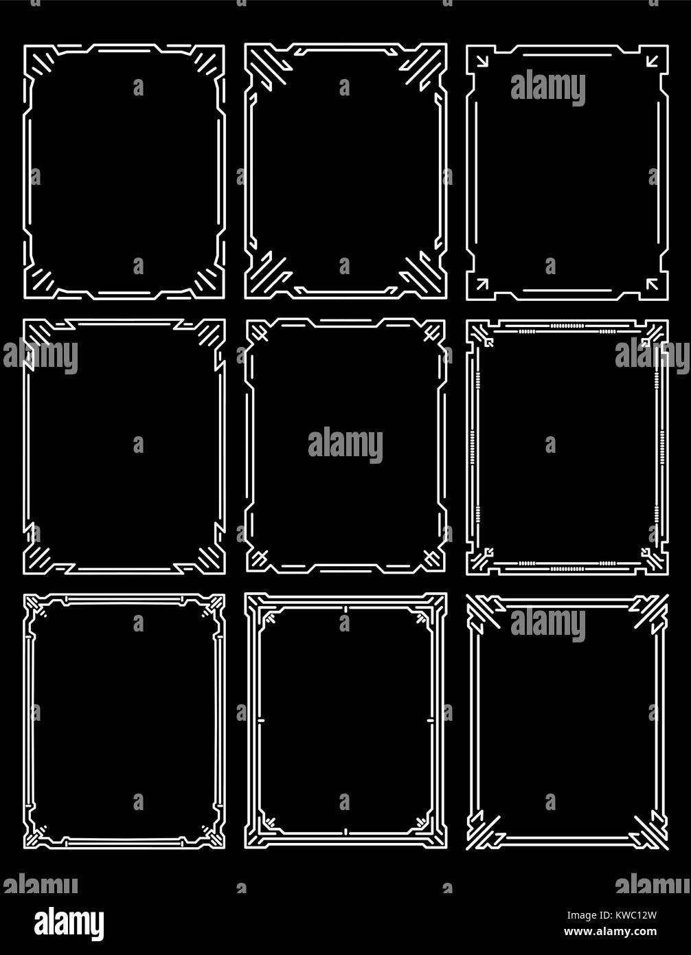 Set of nine simple stylish decorative frames on a black background ...