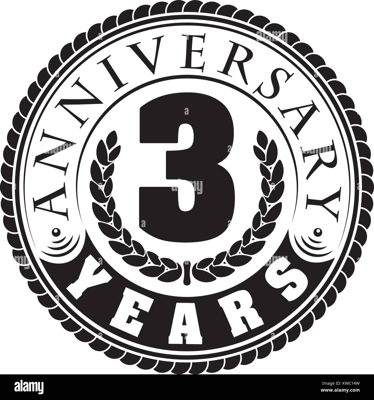 Vintage anniversary 3 years round emblem. Retro styled vector ...