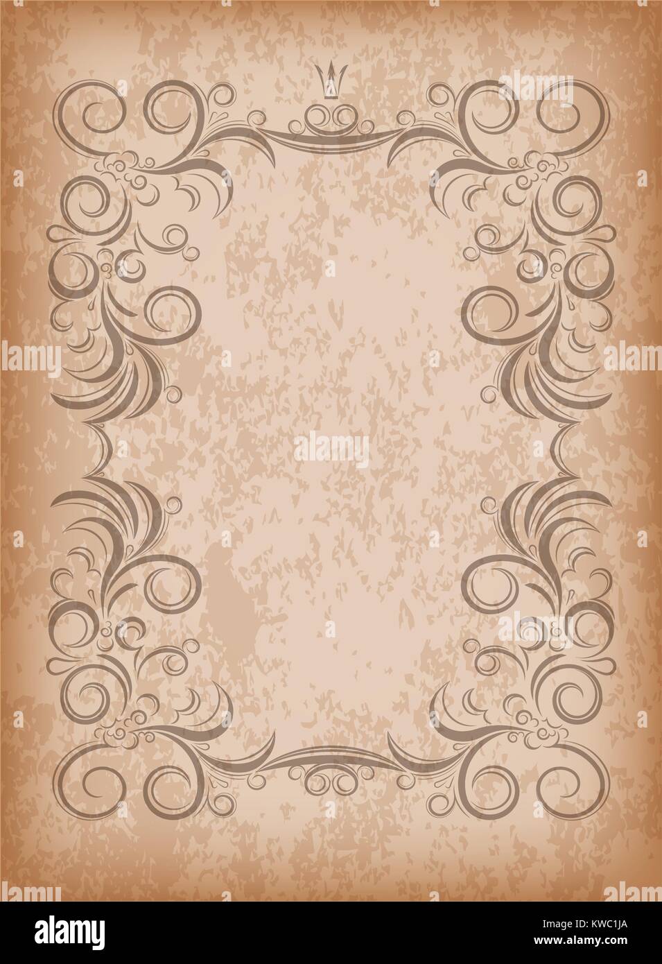 Old frame on aged paper with dark edges and a blank space for text ...