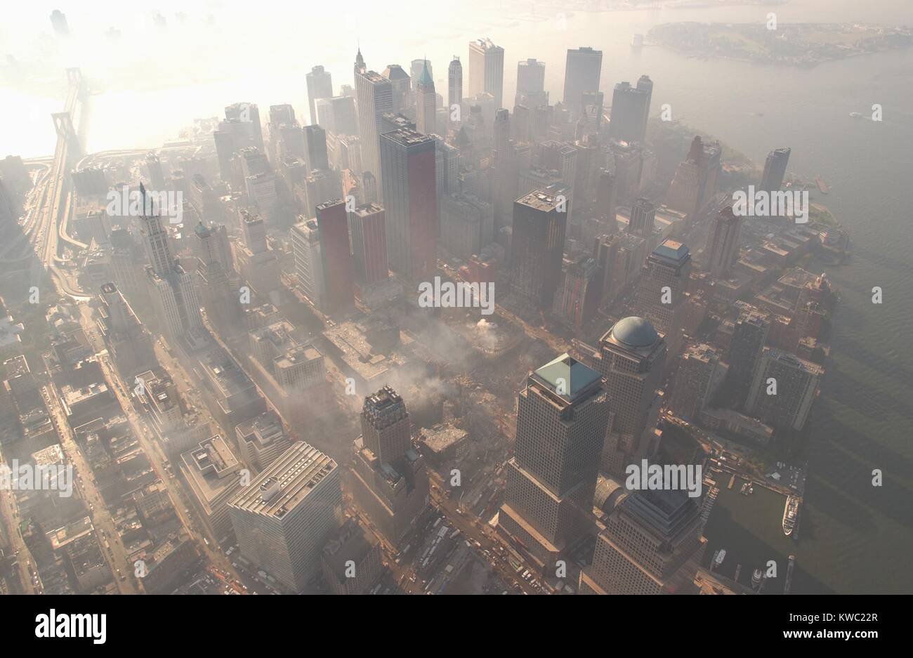 Aerial view of Ground Zero from the northwest on a hazy day, Oct. 4 ...