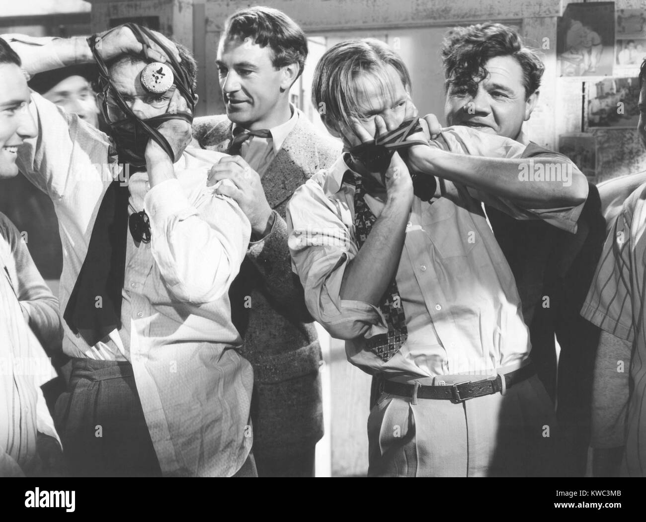 THE PRIDE OF THE YANKEES, back, from left: Gary Cooper, Babe Ruth, 1942 ...