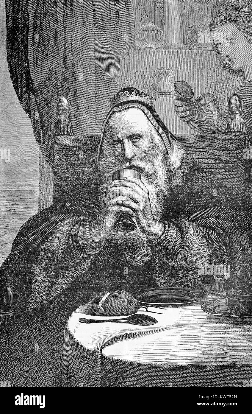 Vintage engraving of king in Thule, mythical kingdom, from a poem of ...