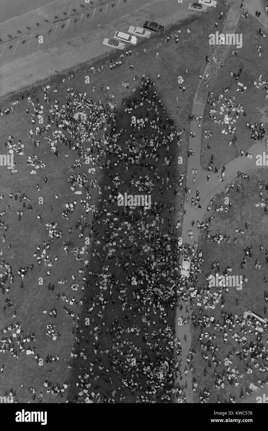 Aerial view of marchers in the shadow of the Washington Monument at the ...