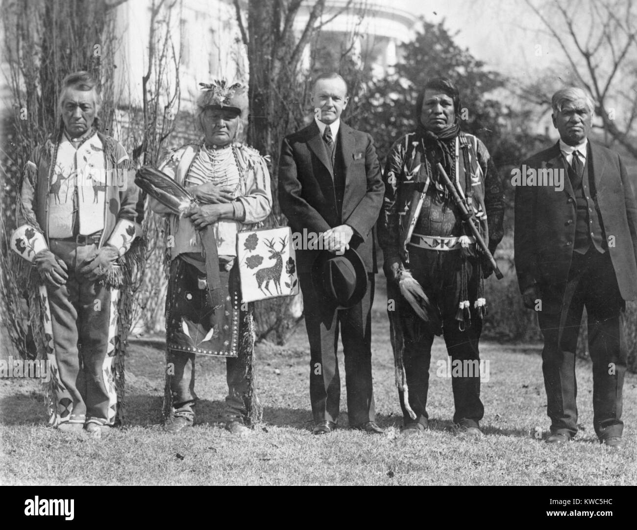 President Calvin Coolidge with four Northwestern Native Americans on ...
