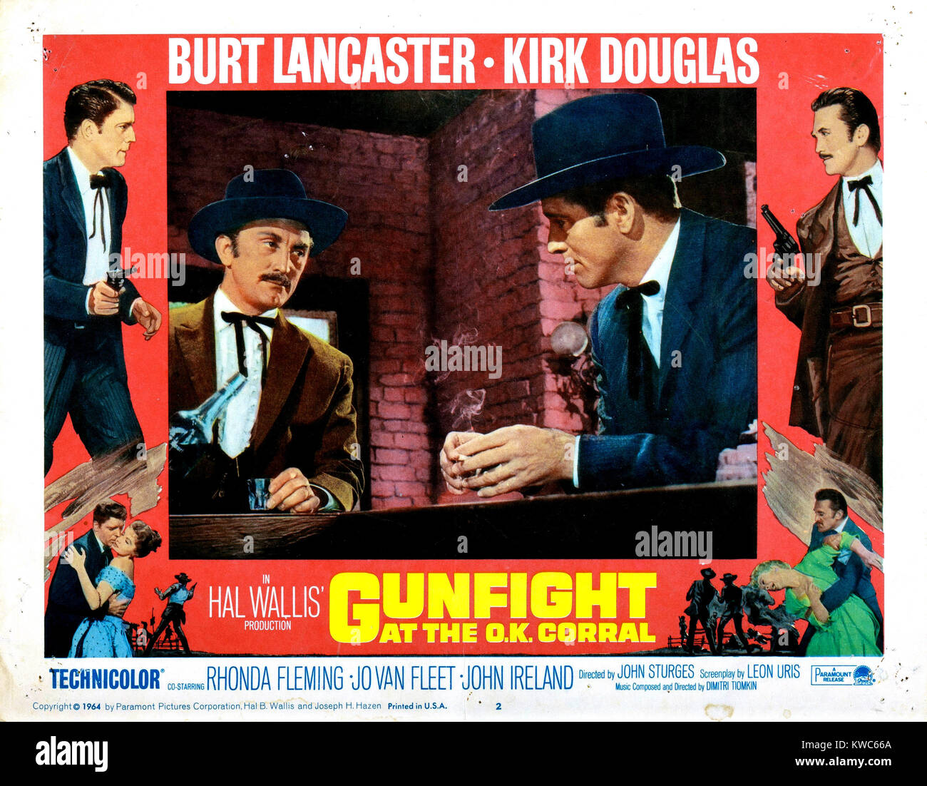 GUNFIGHT AT THE O.K. CORRAL, US lobbycard, center from left: Kirk Douglas, Burt Lancaster, 1957 ...