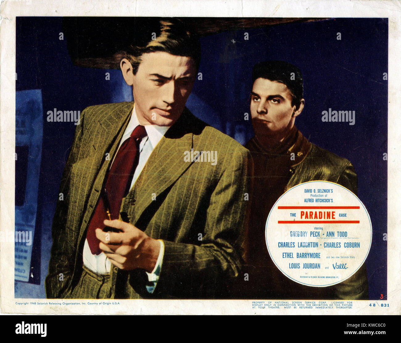 THE PARADINE CASE, US lobbycard, from left: Gregory Peck, Louis Jourdan ...
