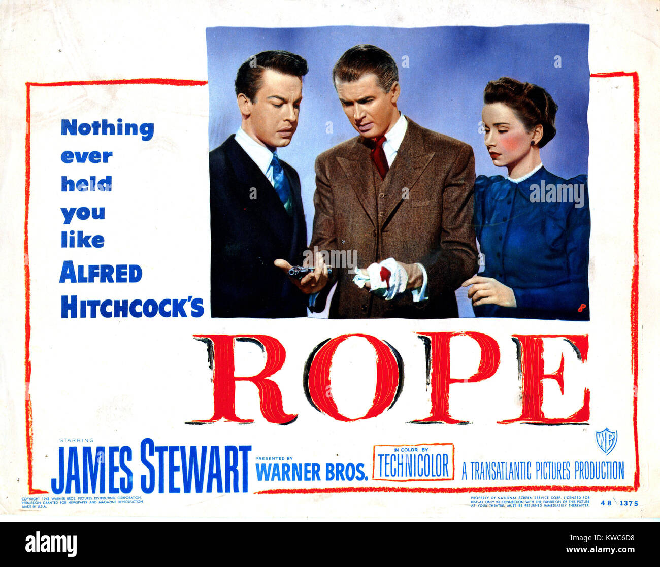 ROPE, US lobbycard, from left: John Dall, James Stewart, Joan chandler ...