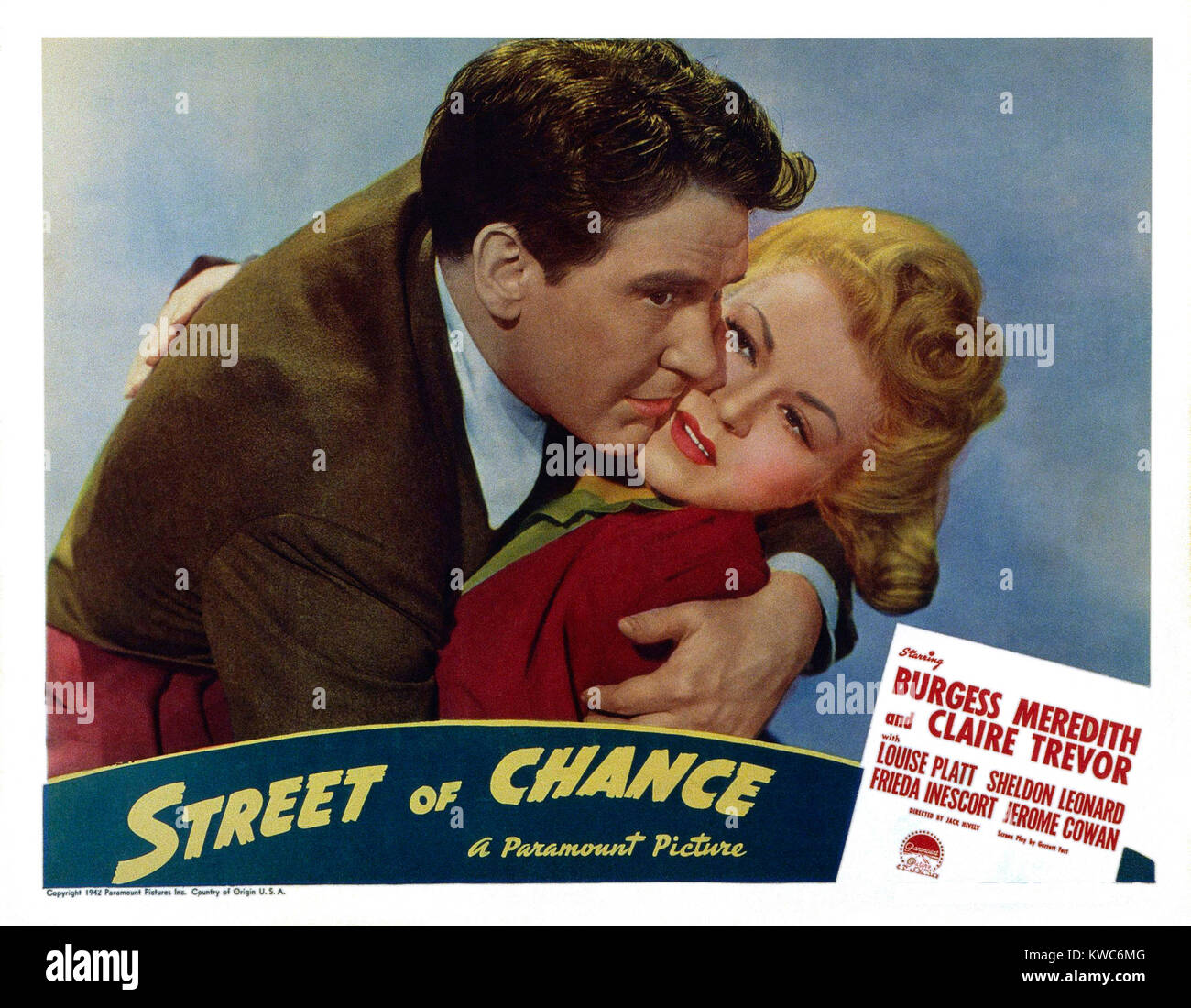 STREET OF CHANCE, US lobbycard, from left: Burgess Meredith, Claire Trevor, 1942 Stock Photo - Alamy