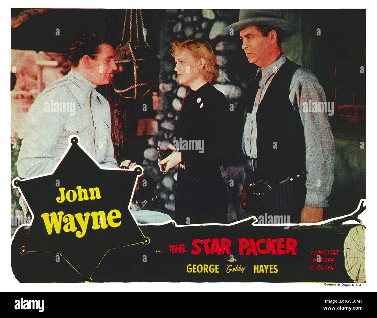 THE STAR PACKER, US lobbycard, from left: John Wayne, Verna Hille ...