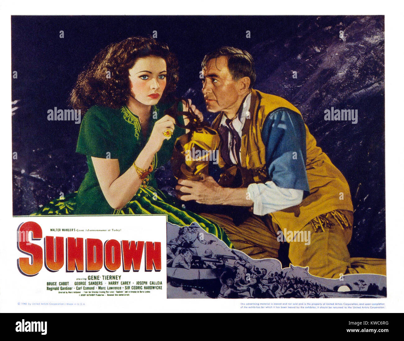 SUNDOWN, US lobbycard, from left: Gene Tierney, Harry Carey, 1941 Stock ...