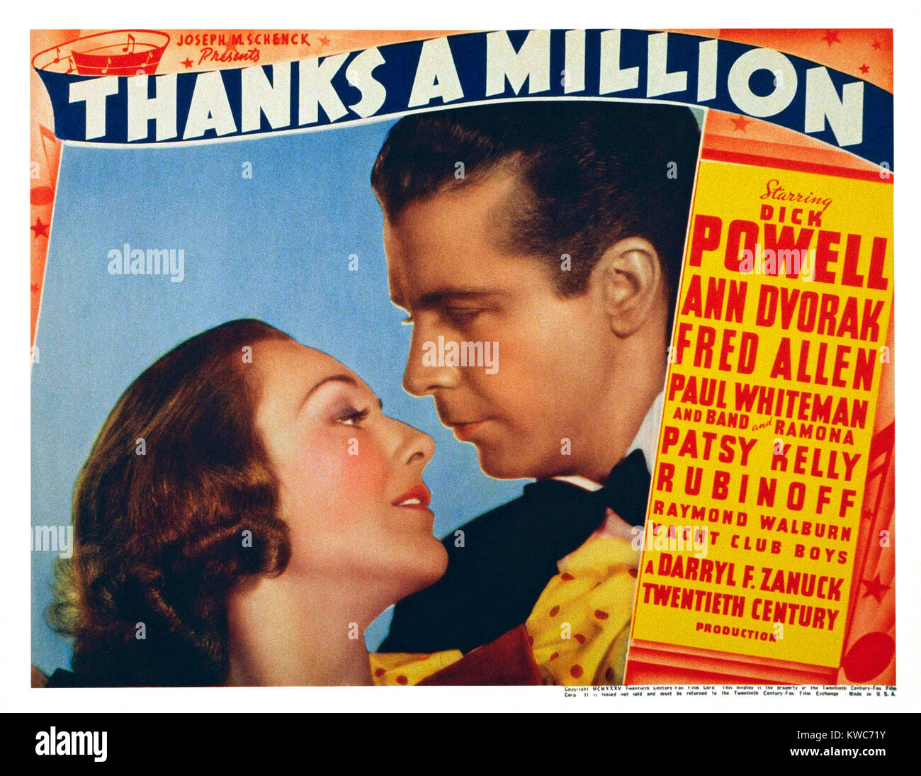 THANKS A MILLION, US lobbycard, from left: Ann Dvorak, Dick Powell ...