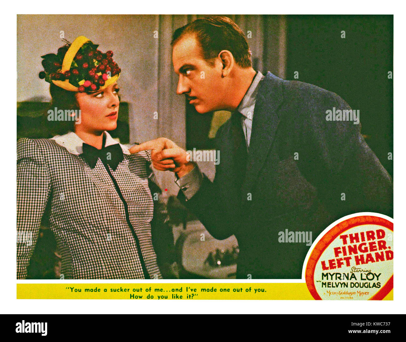 THIRD FINGER, LEFT HAND, US lobbycard, from left: Myrna Loy, Melvyn ...