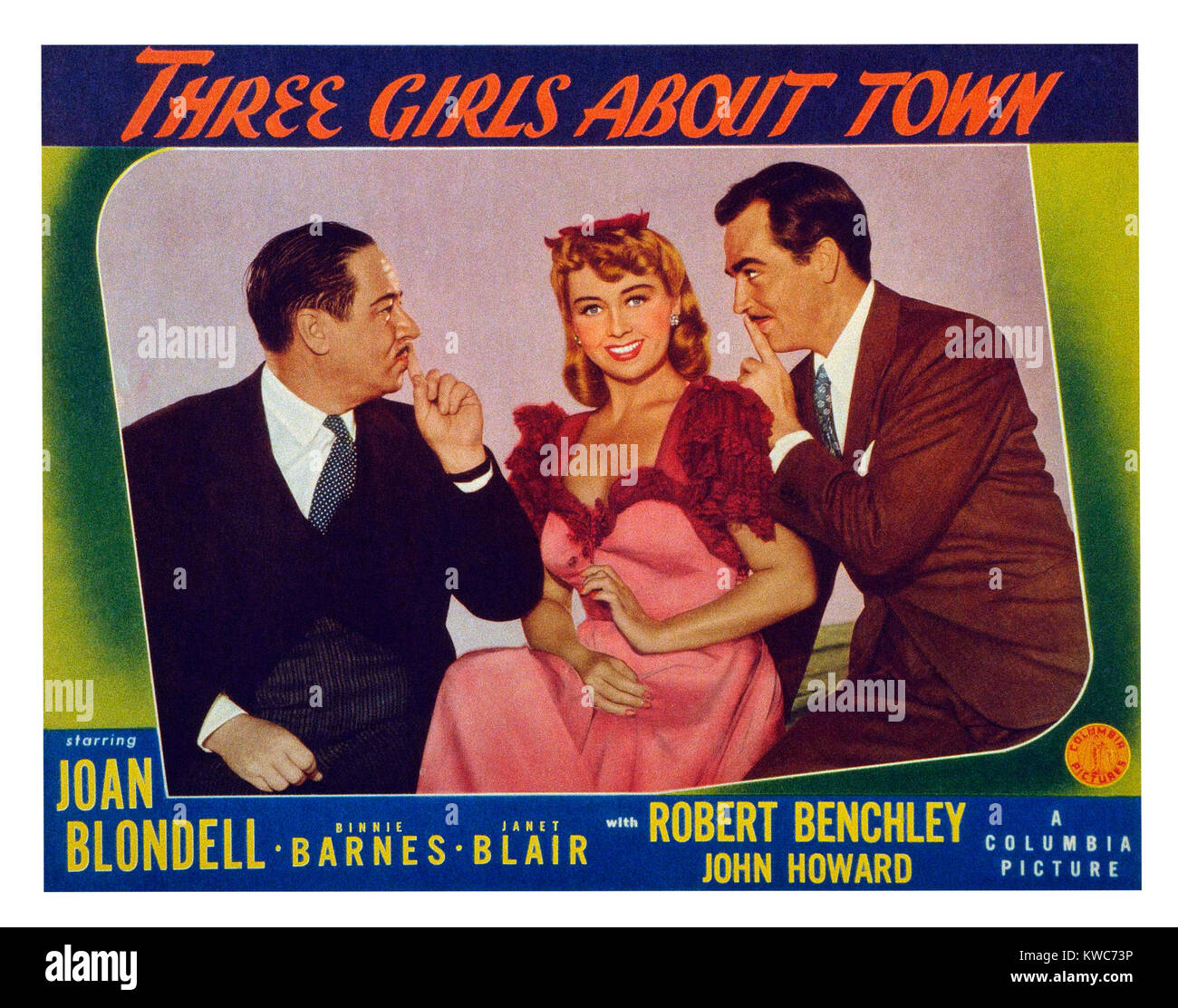 THREE GIRLS ABOUT TOWN, US lobbycard, from left: Robert Benchley, Joan ...