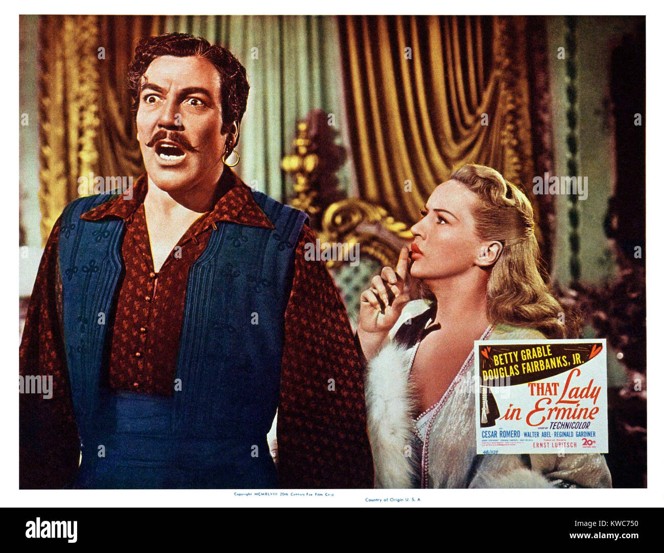 THAT LADY IN ERMINE, US lobbycard, from left: Cesar Romero, Betty ...