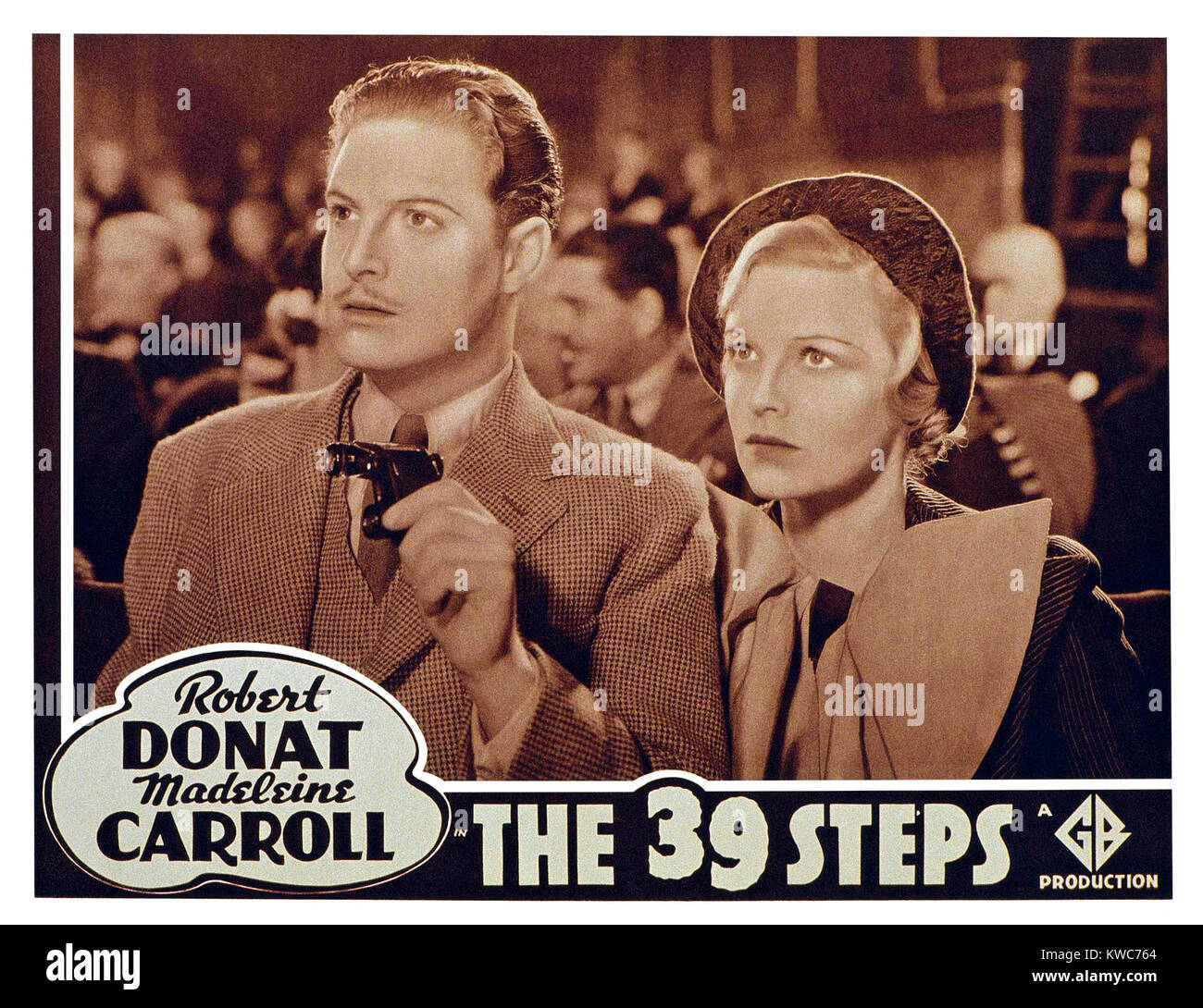 THE 39 STEPS, US lobbycard, from left: Robert Donat, Madeleine Carroll, 1935 Stock Photo - Alamy