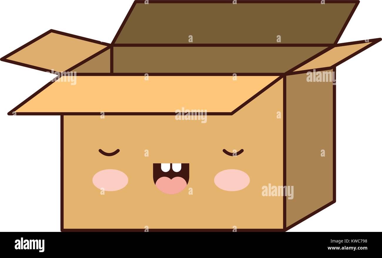 opened kawaii cardboard box in colorful silhouette Stock Vector Image ...