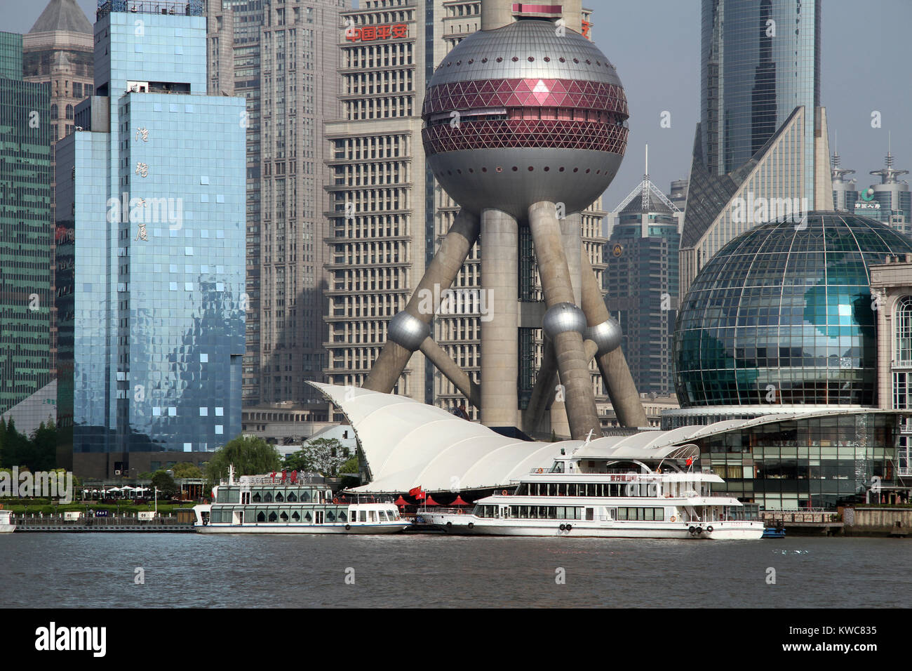 SHANGHAI, CHINA - CIRCA APRIL 2012 TV tower and buildings in Pudong ...