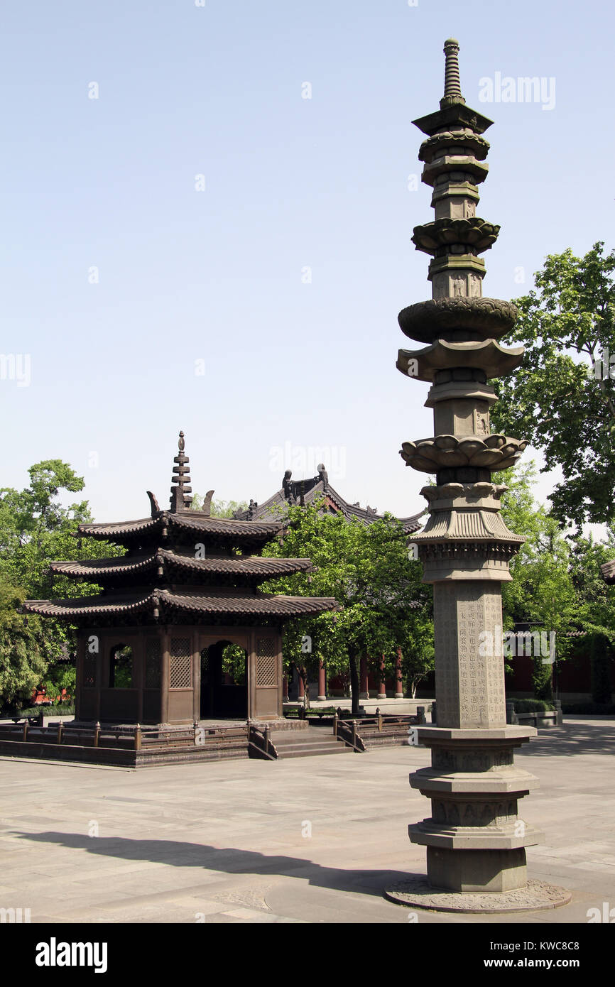 Column and pagoda inside buddhist temple in Hangzhou, China Stock Photo ...
