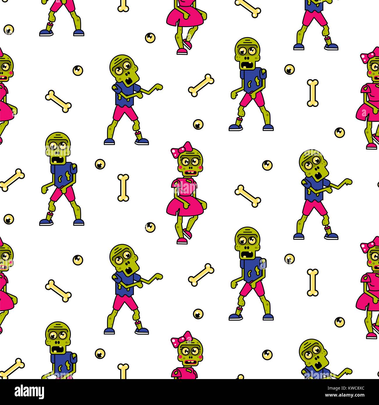 Zombie cartoon teen couple seamless pattern Stock Vector Image & Art ...
