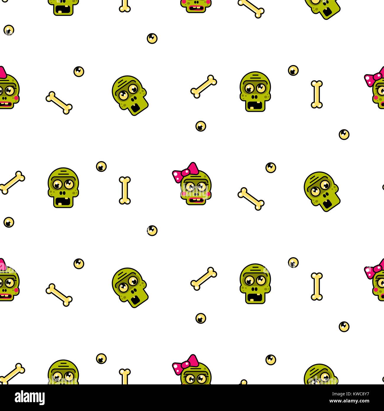 Zombie head cartoon cute couple seamless pattern Stock Vector Image ...