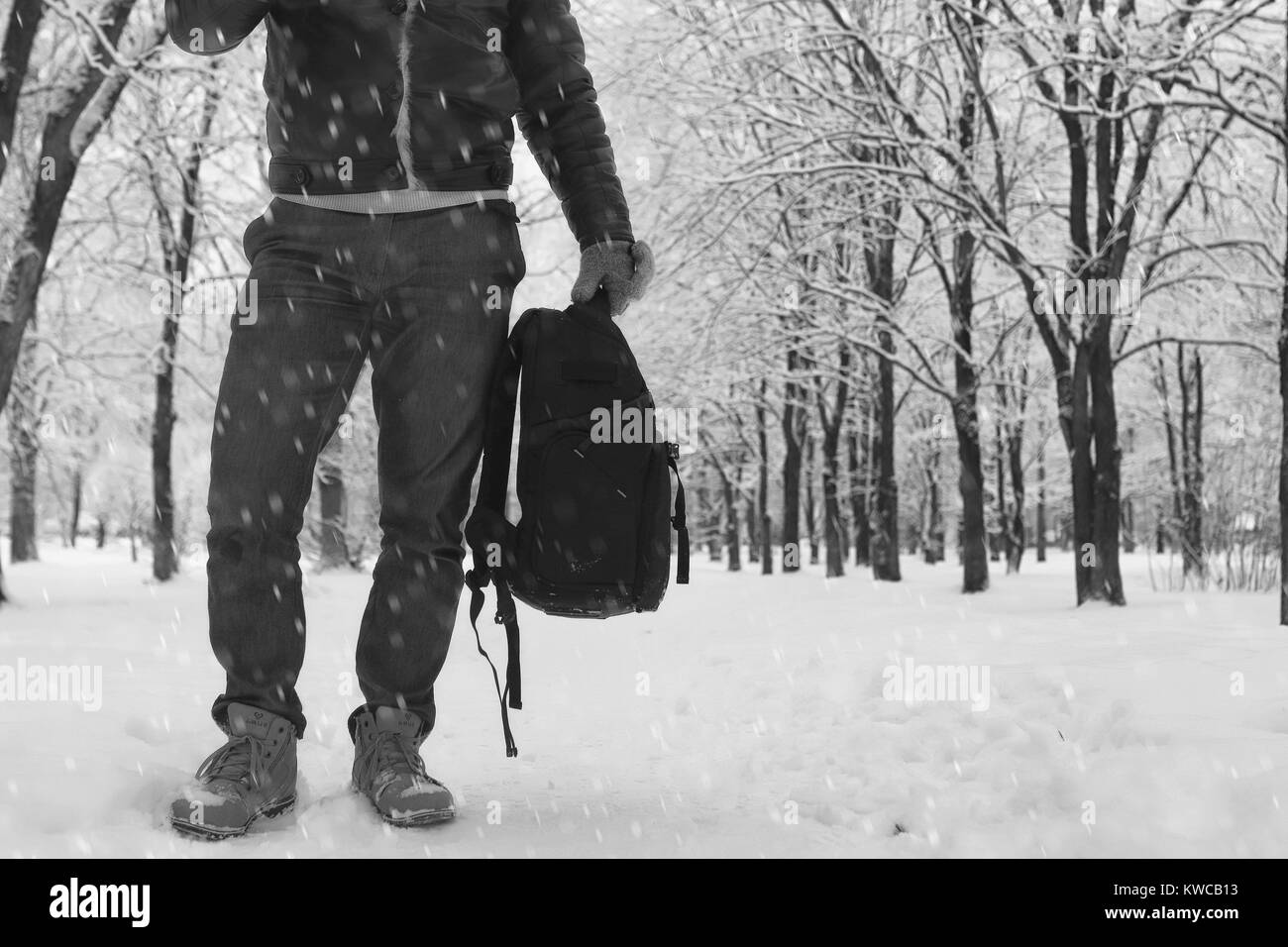 A man in winter clothes on the street in snowy and frosty weather Stock ...
