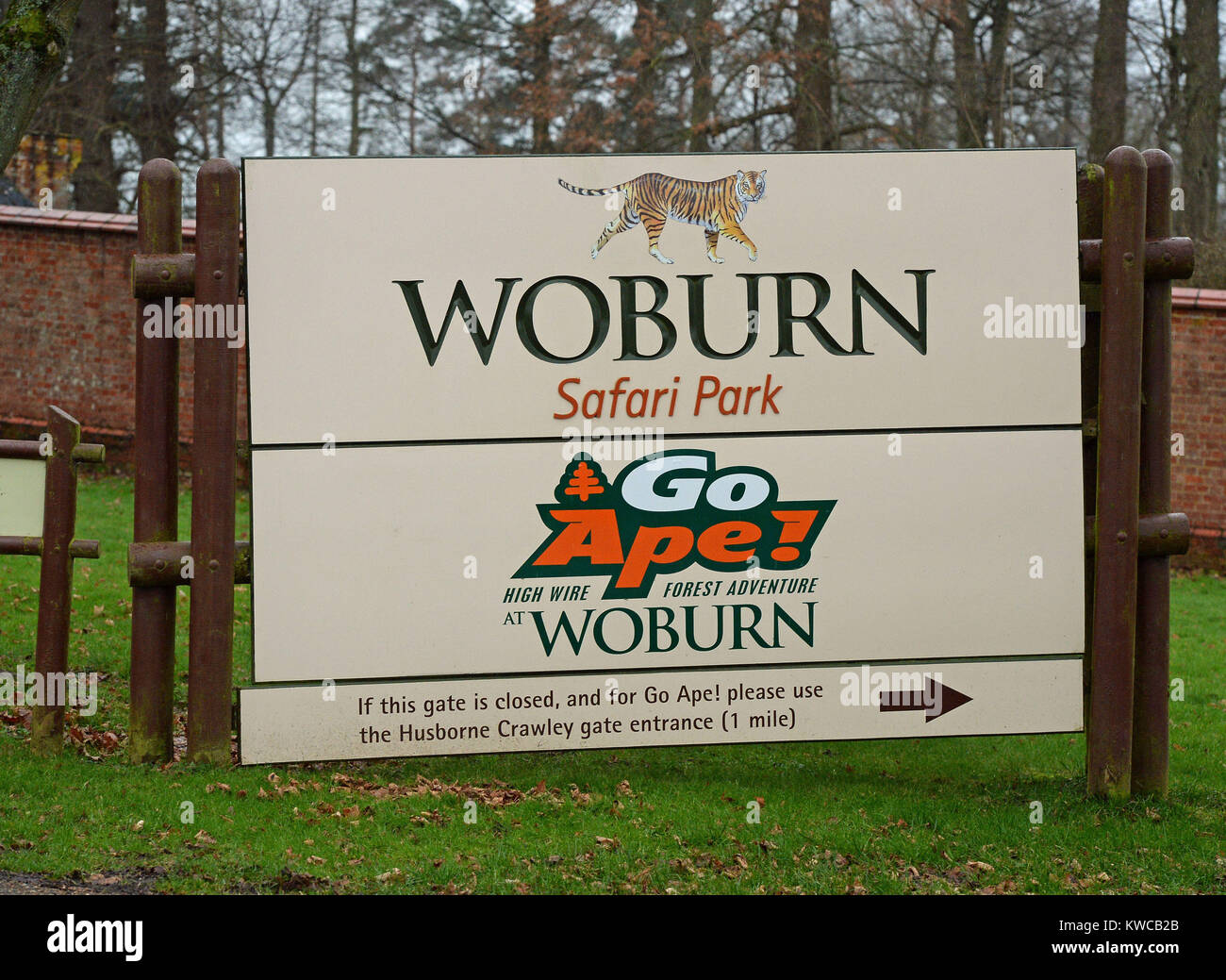 Signage at Woburn Safari Park in Bedfordshire where 13 Patas monkeys ...