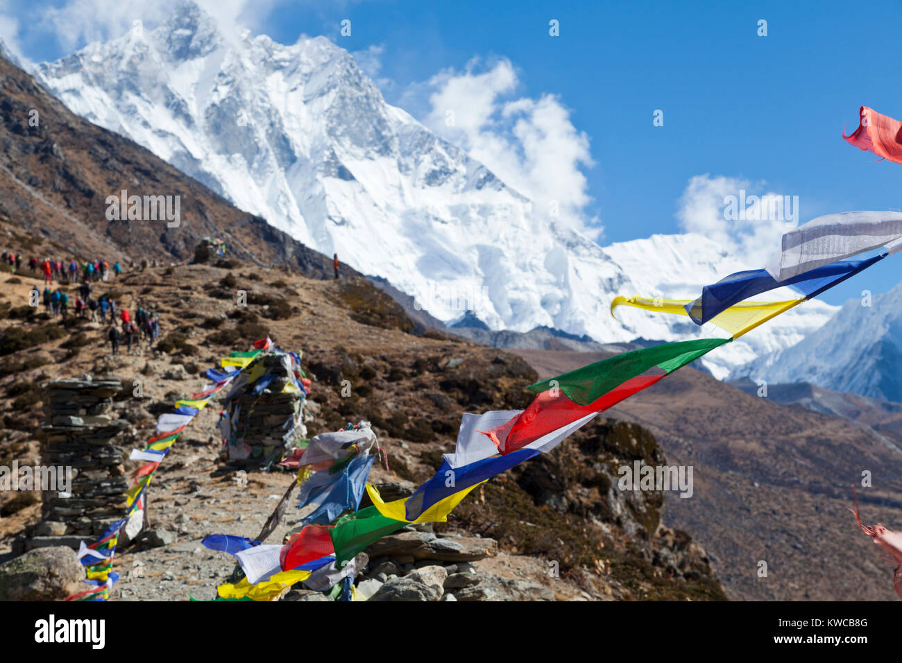 Himalayas, Nepal, 5 Nov 2017 - A tourist trekking to Gorak Shep village ...