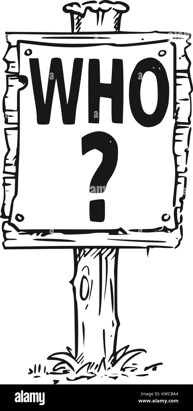 Vector drawing of wooden sign board with question mark and business ...