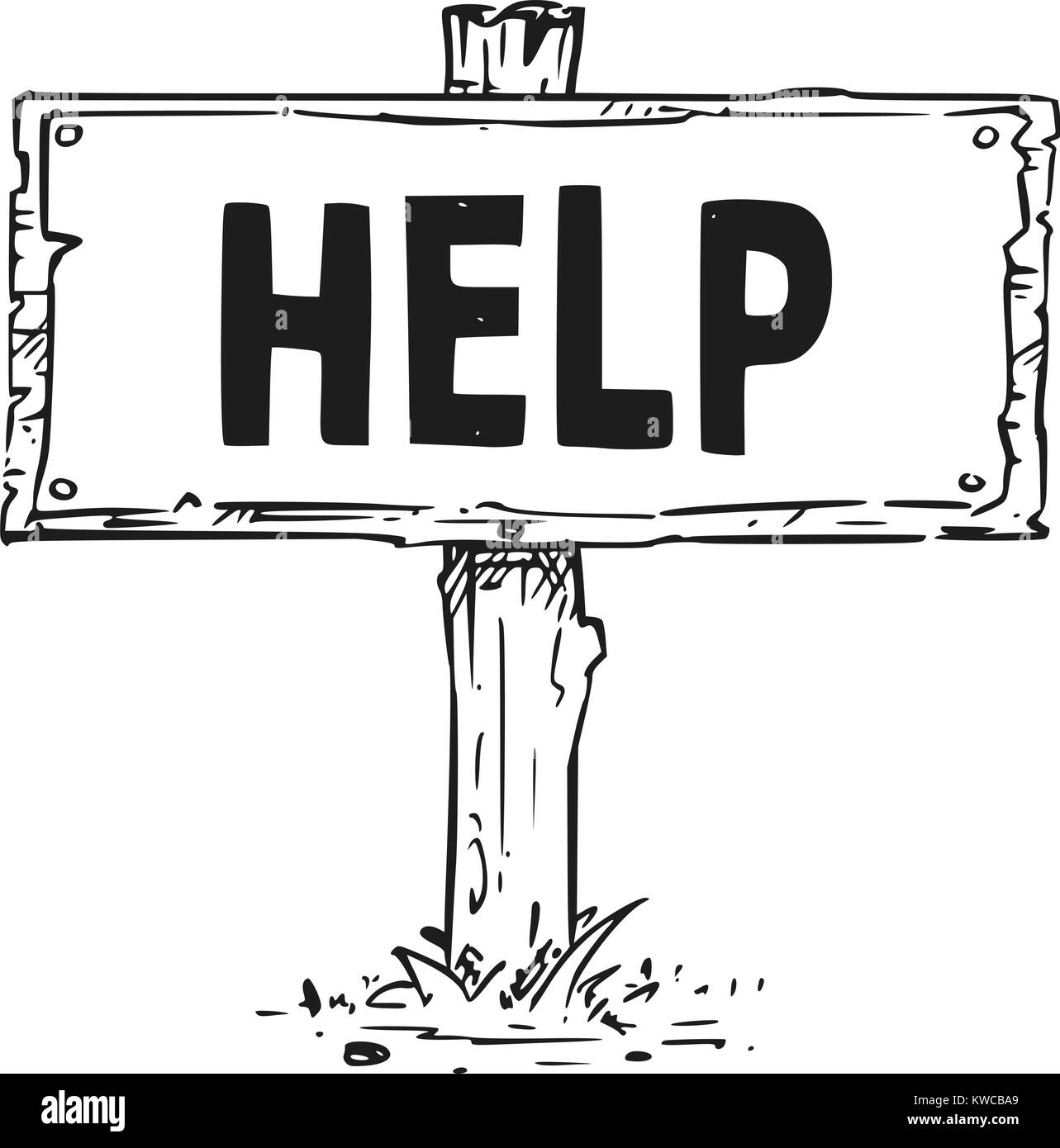 Vector drawing of wooden sign board with business text help Stock ...