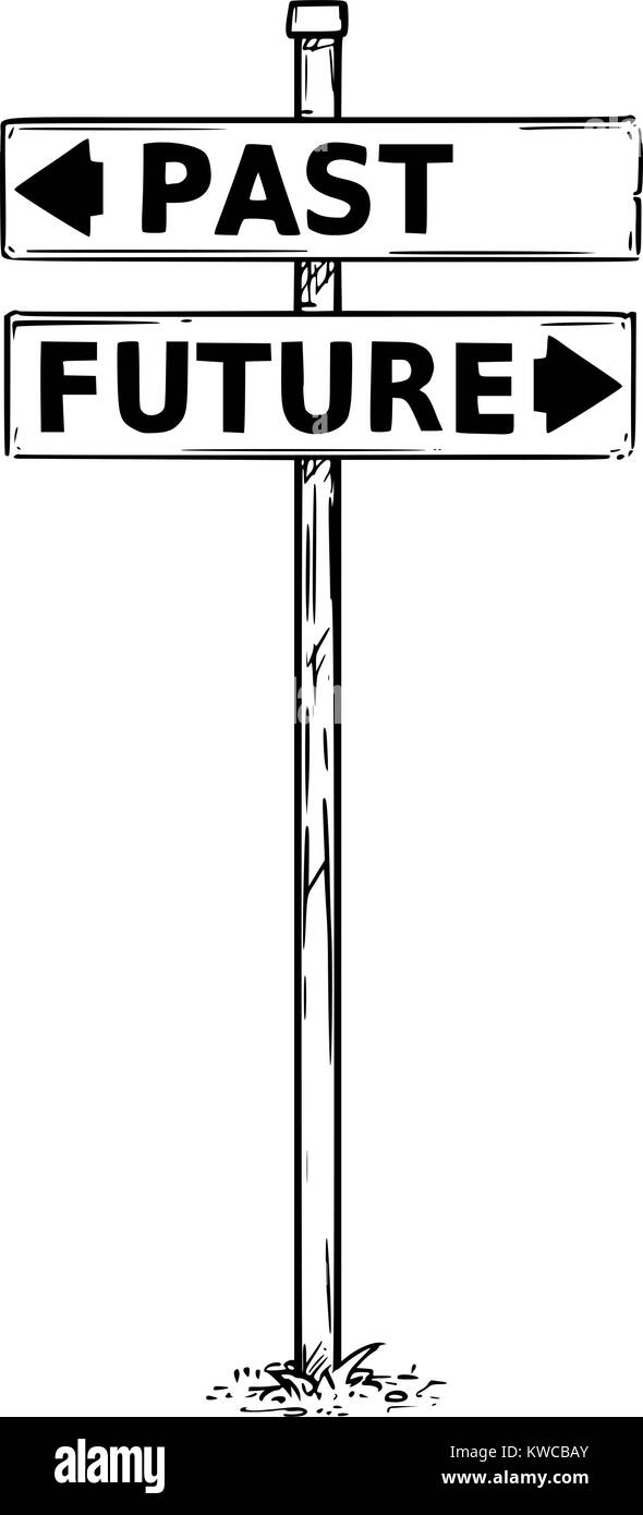 Vector drawing of past and future business decision traffic arrow sign ...