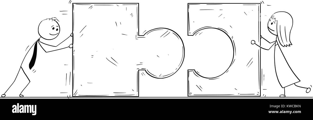 Cartoon stick man concept drawing illustration of business partnership ...