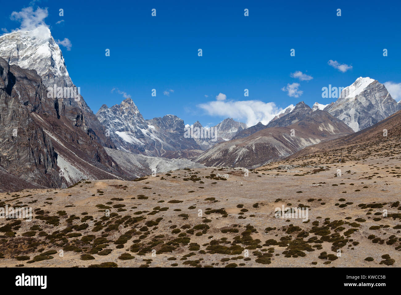 Himalayas, Nepal, Nov 2017 A tourist trekking to Lobuche village 5000 m ...