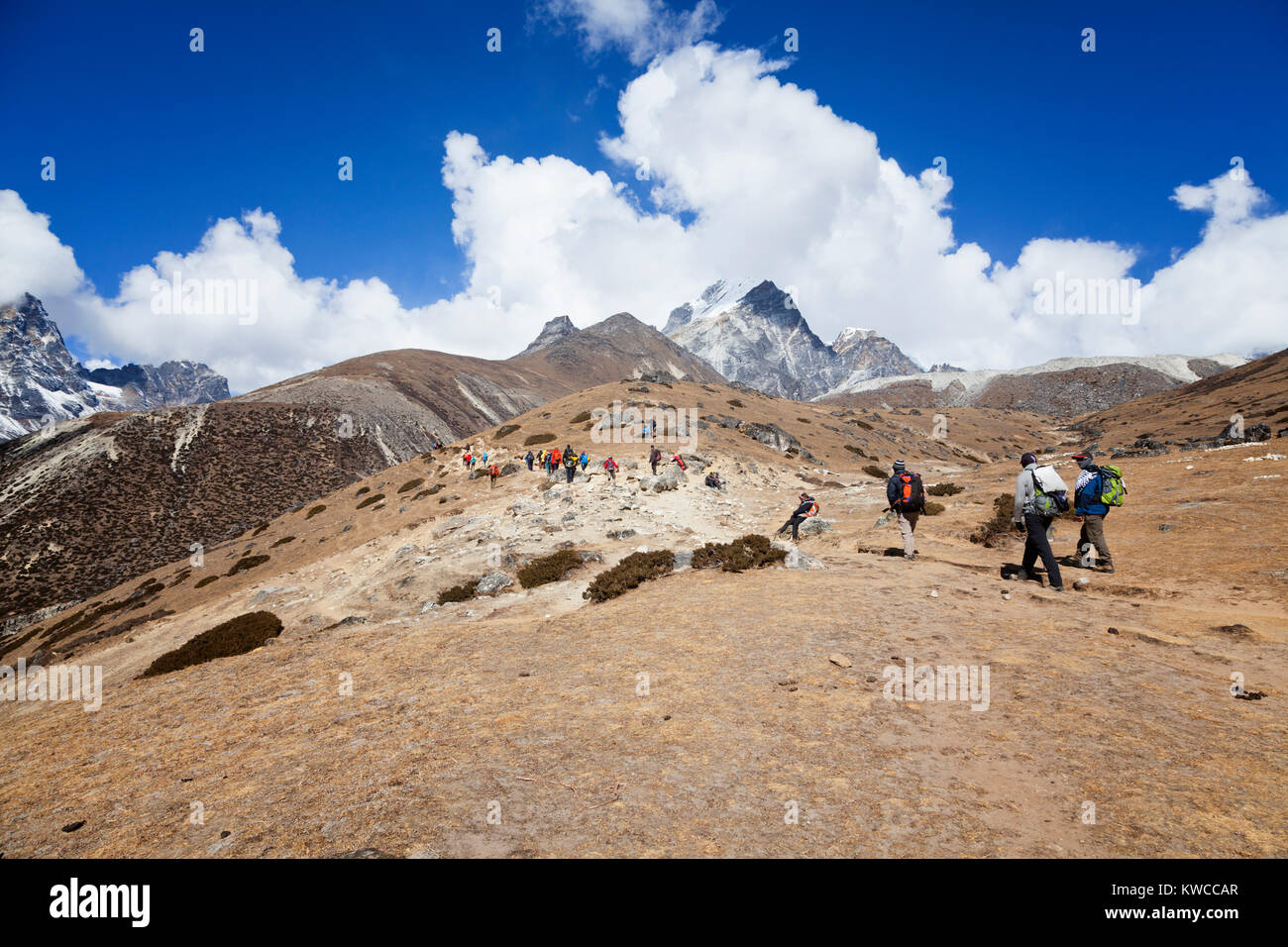 Himalayas, Nepal, Nov 2017 A tourist trekking to Lobuche village 5000 m ...