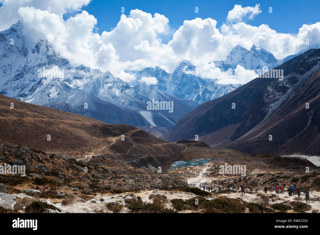 Himalayas, Nepal, Nov 2017 A tourist trekking to Lobuche village 5000 m ...