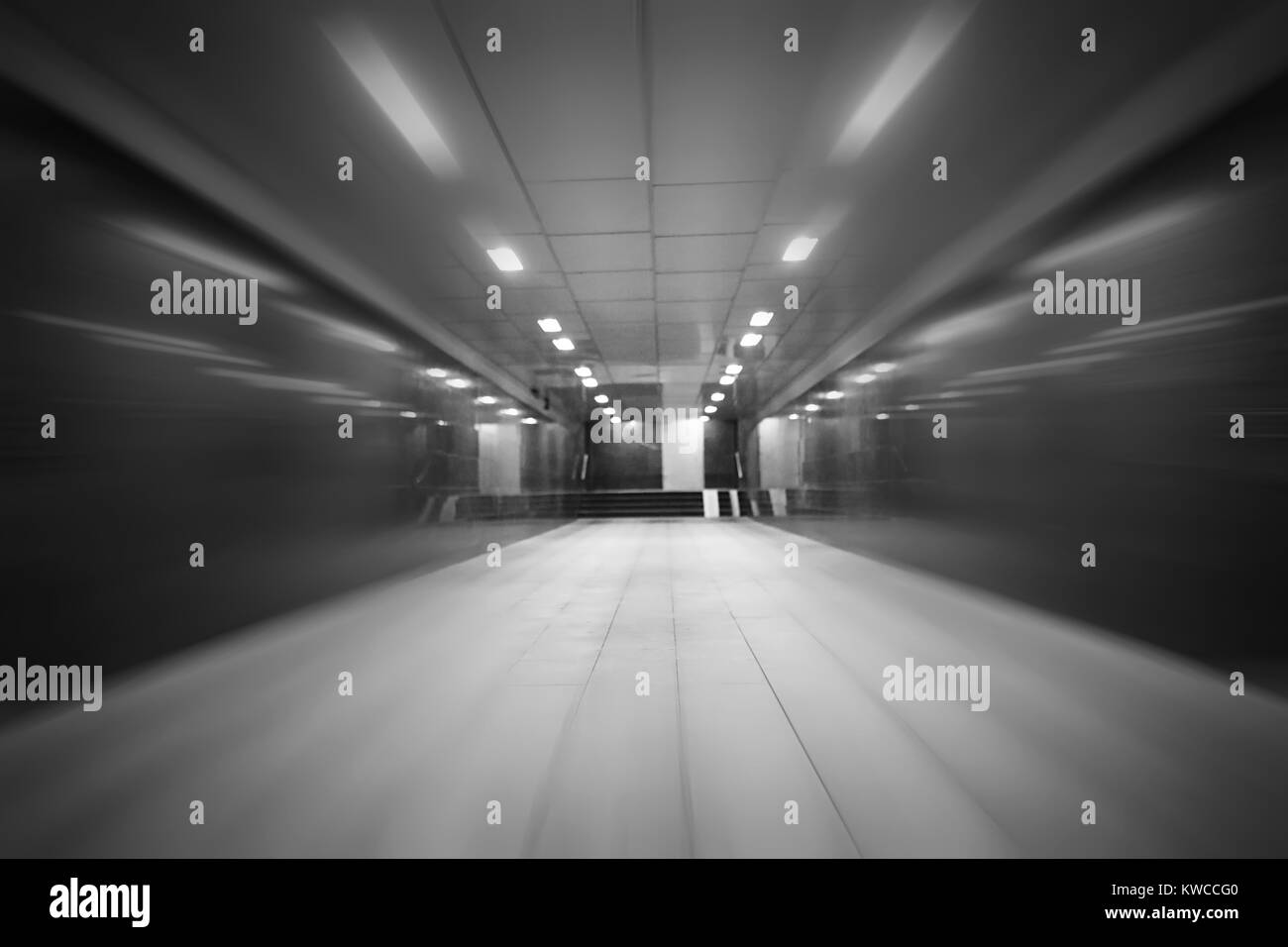underground passage with lights on without people at night Stock Photo ...