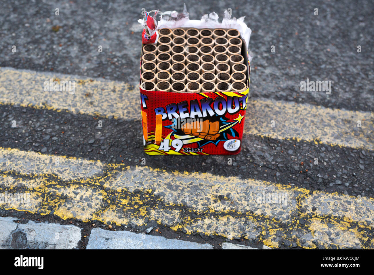 Used fireworks packaging on double yellow lines on London street on New ...