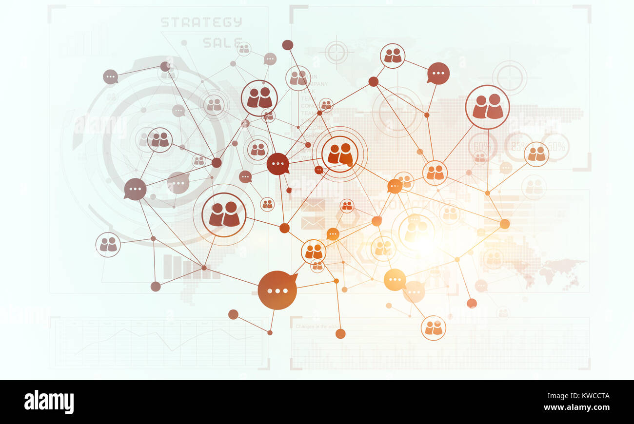 Background image with social connection and networking concept on white ...
