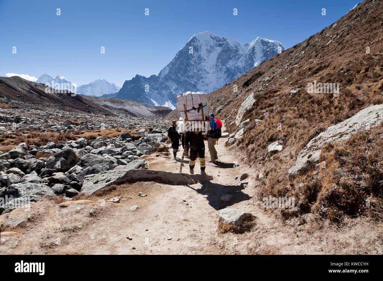 Sherpa porter in in Sagarmatha Park on the way to Mount Everest Base ...