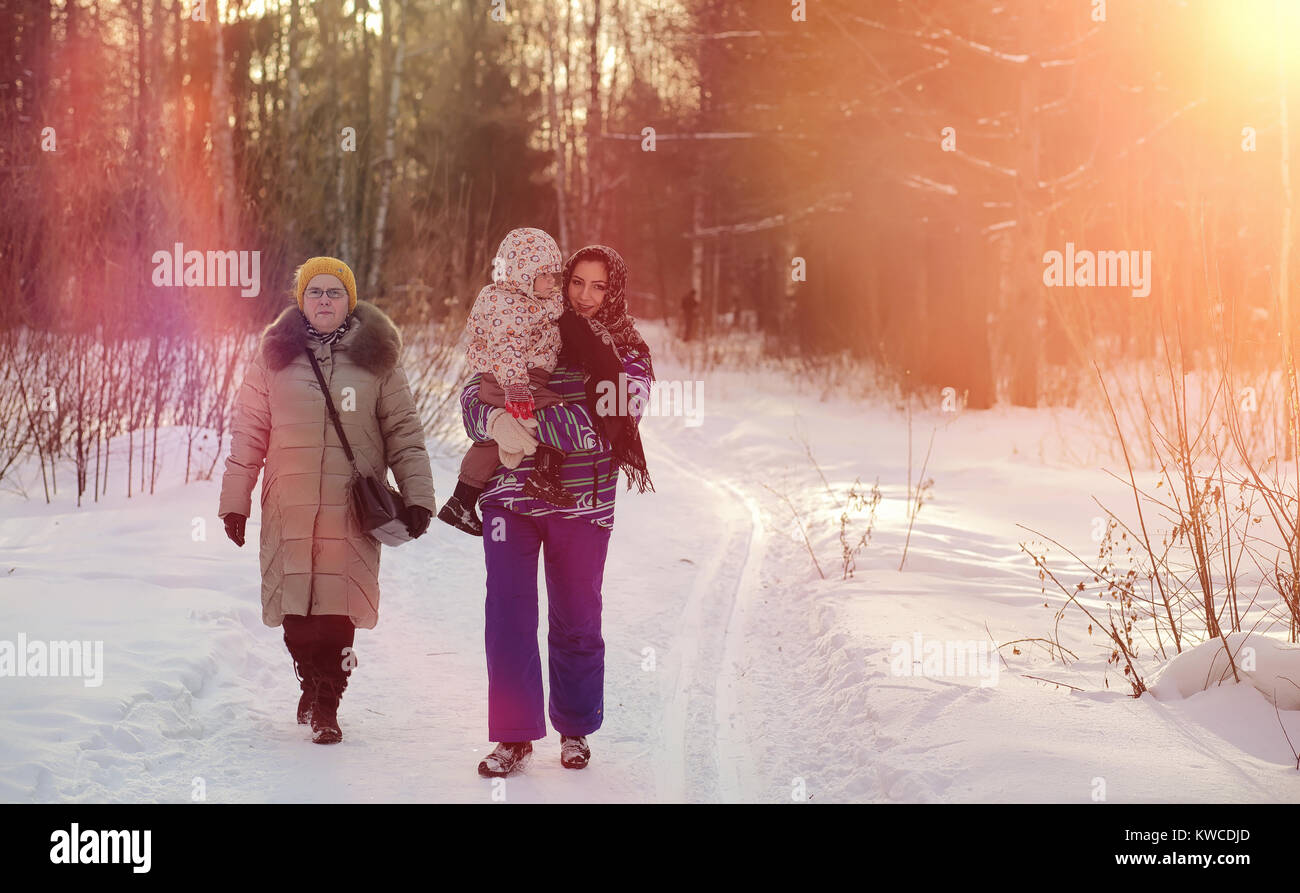 Winter park under the snow. January morning walk through the forest ...