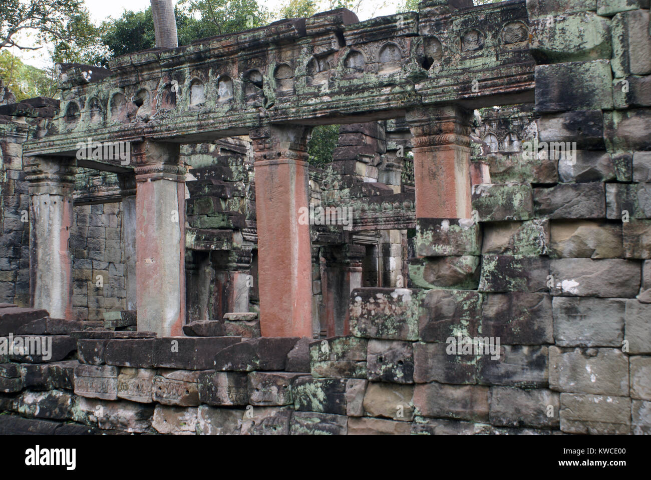 Red columns and wall, Angkor, Cambodia Stock Photo - Alamy