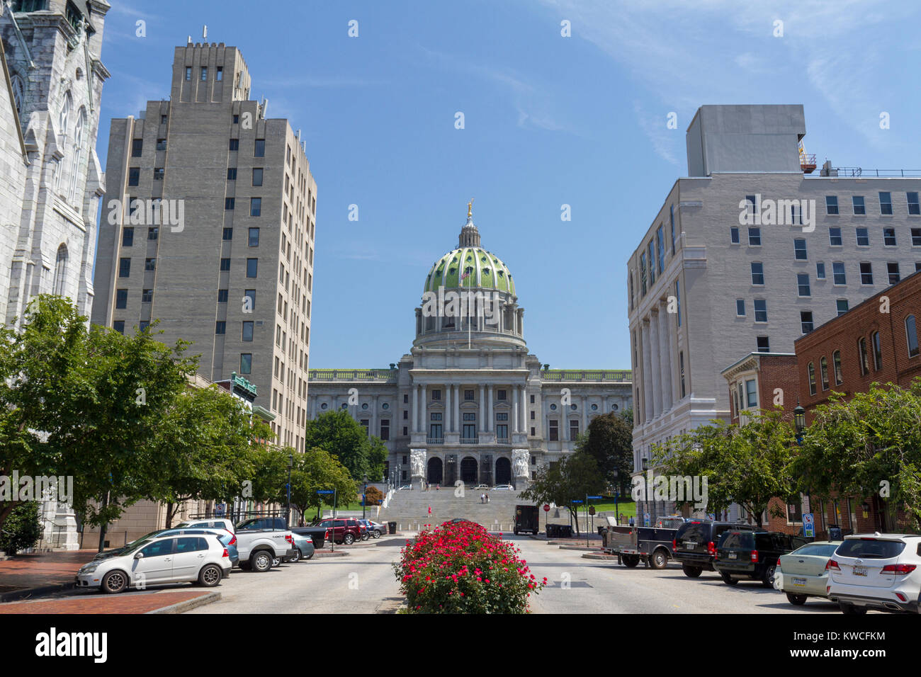 The Pennsylvania State Capitol building viewed up State Street ...