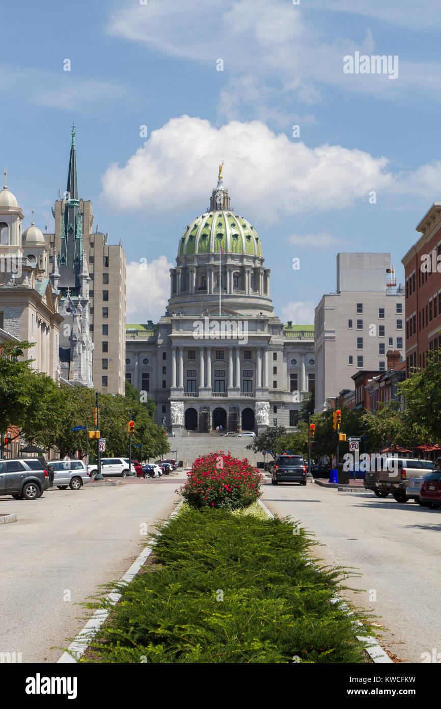 The Pennsylvania State Capitol building viewed up State Street ...